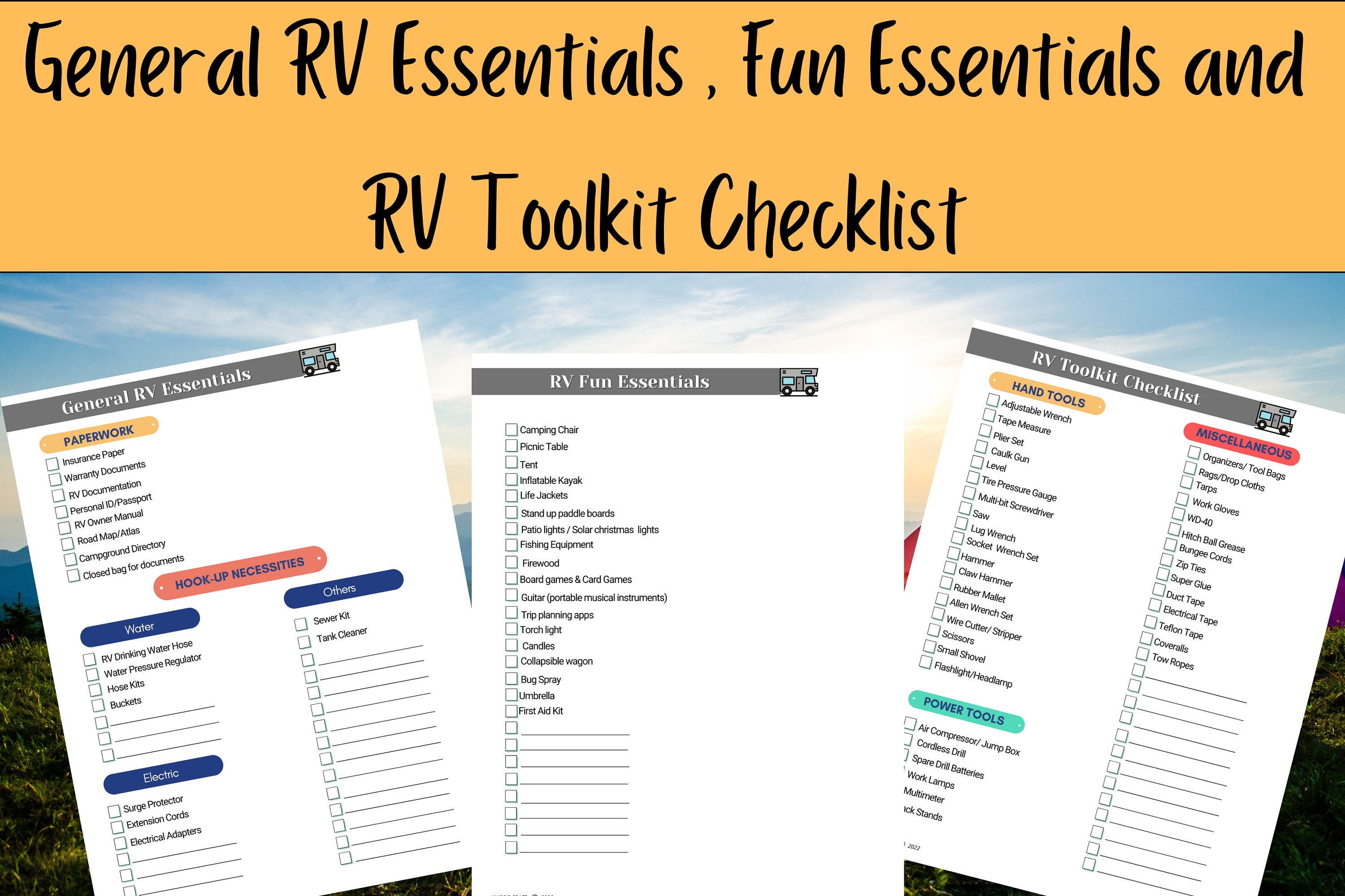 Most Essential Printable RV Checklists With 3 Cover Options(general RV ...