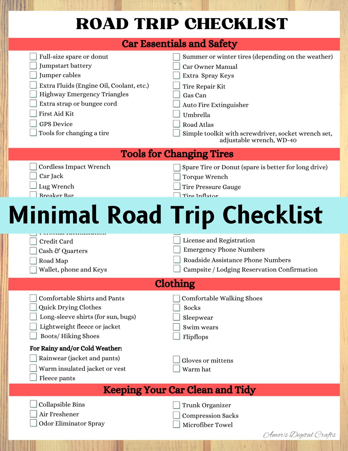 Digital Road Trip Checklist Complete Easy to Follow - 1 Page Back to ...