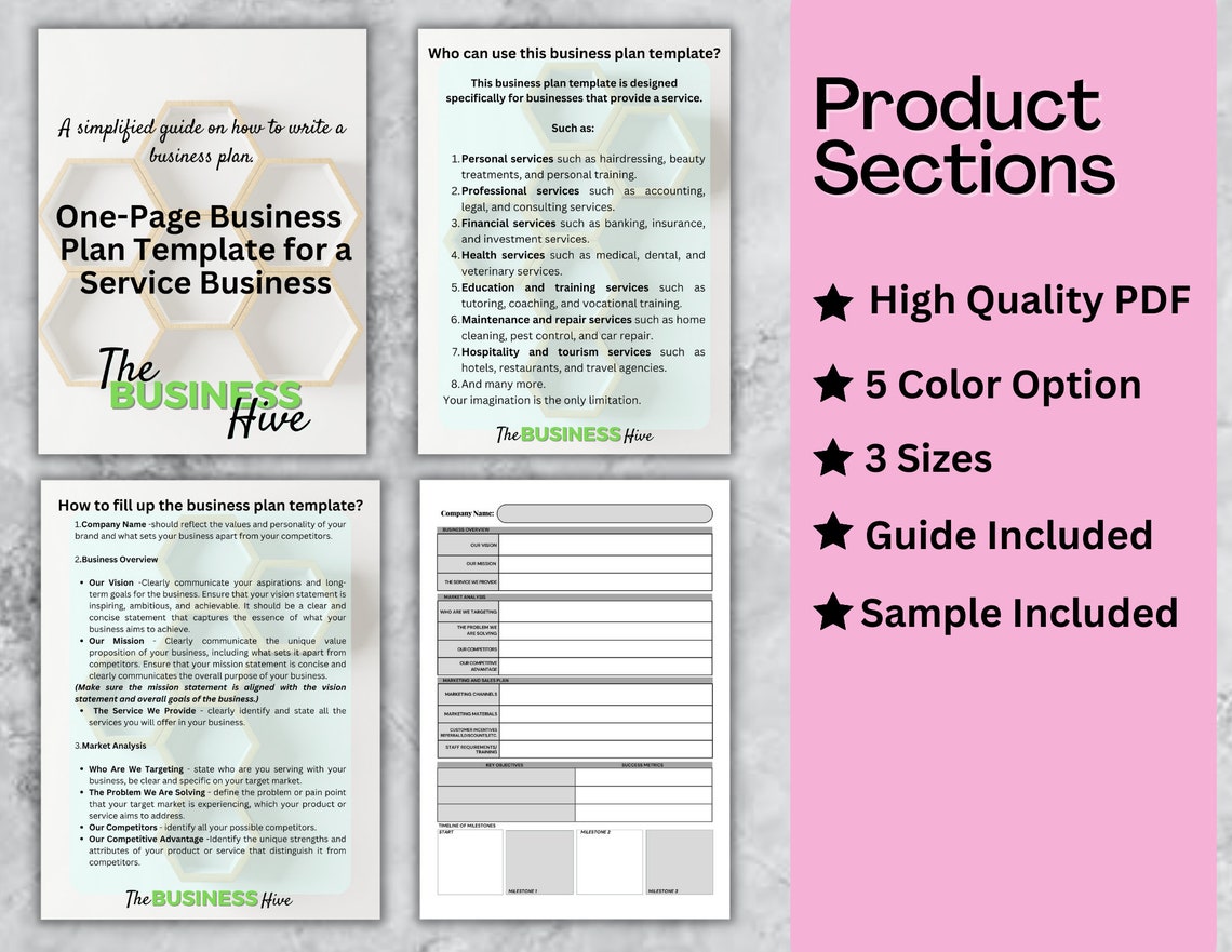 One page Business Plan Template For Service Business Instant Download One page Business Plan Template For Service Business Instant Download