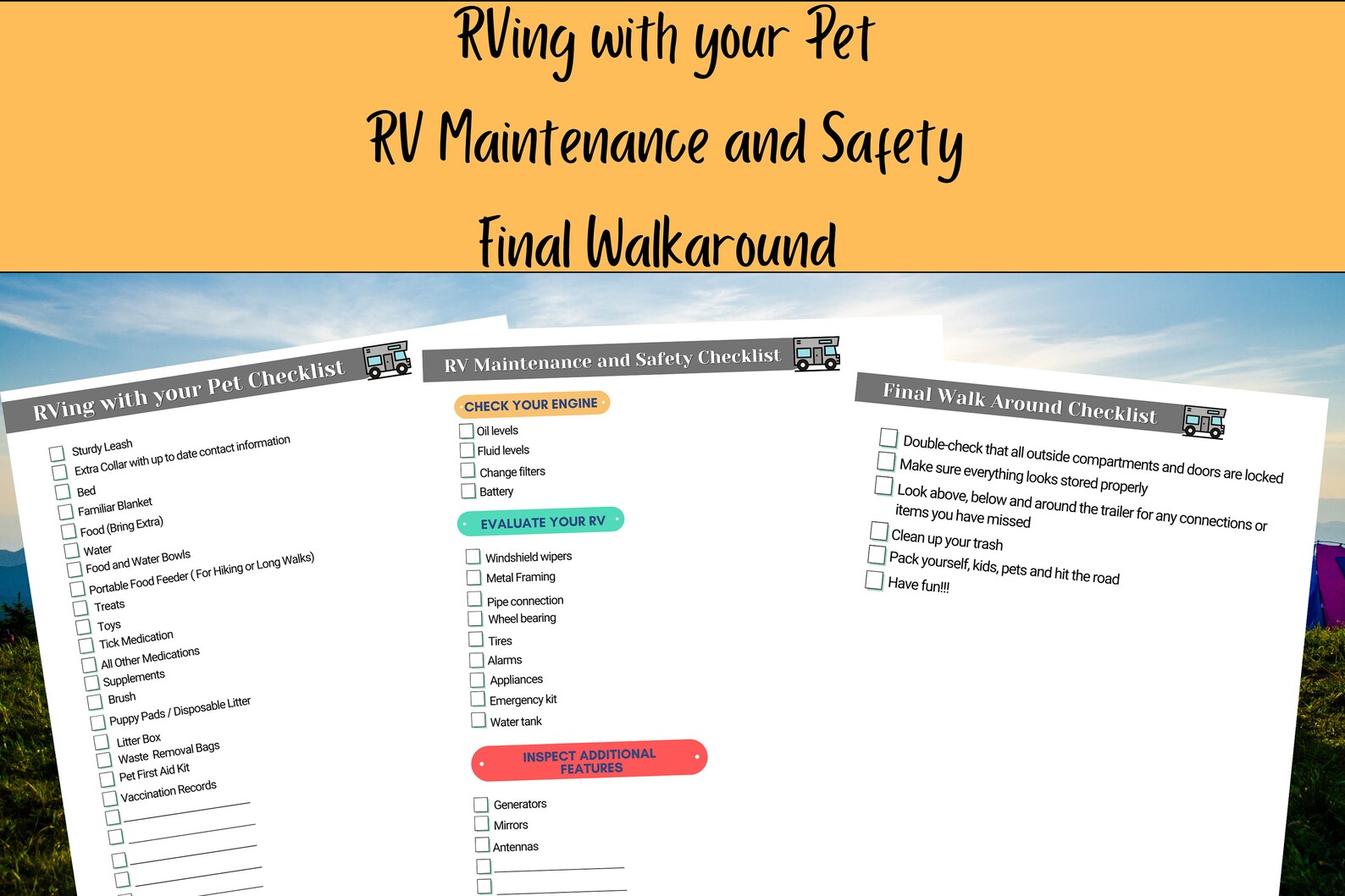 Most Essential Printable RV Checklists With 3 Cover Options(general RV ...