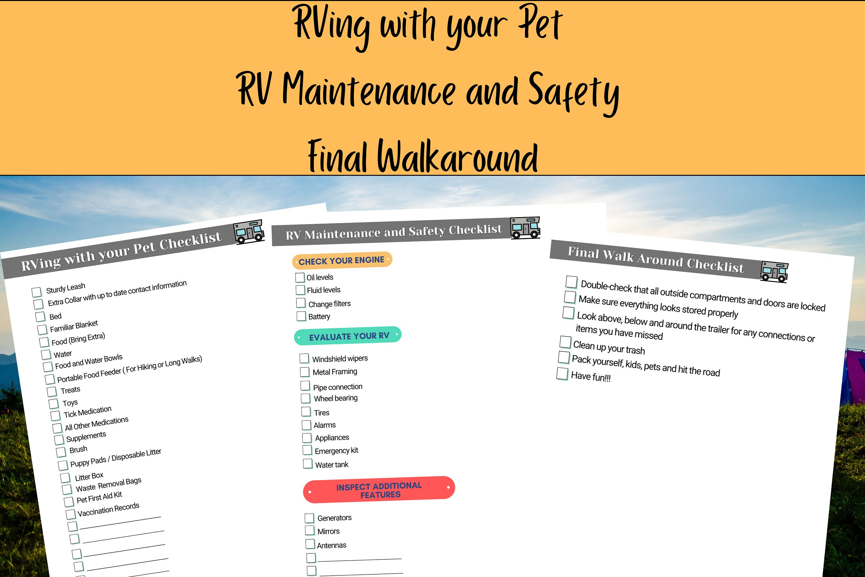Most Essential Printable RV Checklists With 3 Cover Options(general RV ...