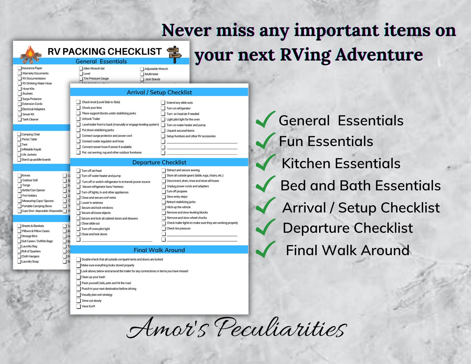 Digital RV Camping Checklist Complete Easy to Follow - 1 Page Back to ...