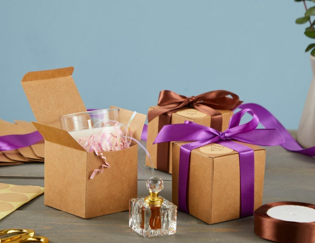 Brown Kraft Gift Boxes With Brown and Purple Ribbon Perfect - Etsy