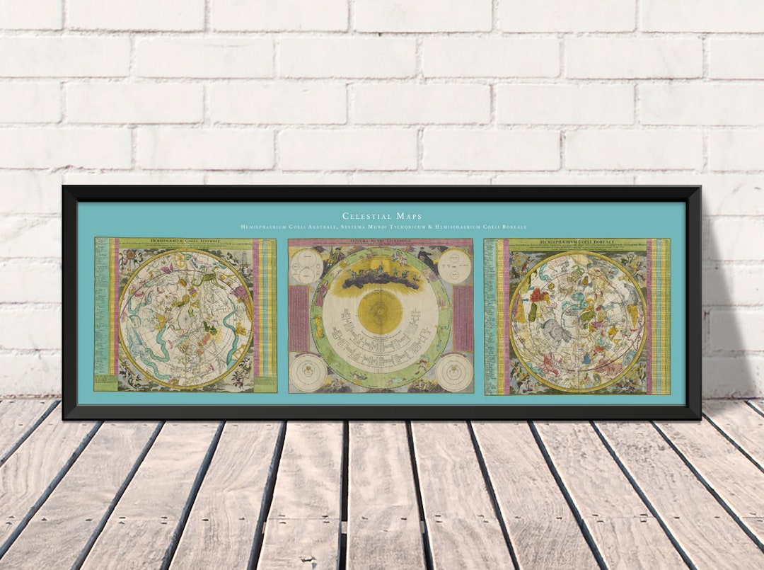 Panoramic Celestial Zodiac Globe Maps Extra Wide Framed Print - Etsy
