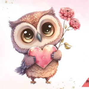Cute Owl Holding Heart Valentine Clipart , Valentine Owls - Owl Clipart ...