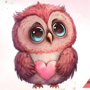 Cute Owl Holding Heart Valentine Clipart , Valentine Owls - Owl Clipart ...
