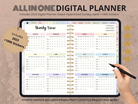 Digital Planner 2023 and 1000 Stickers ,goodnotes Planner, iPad Planner ...