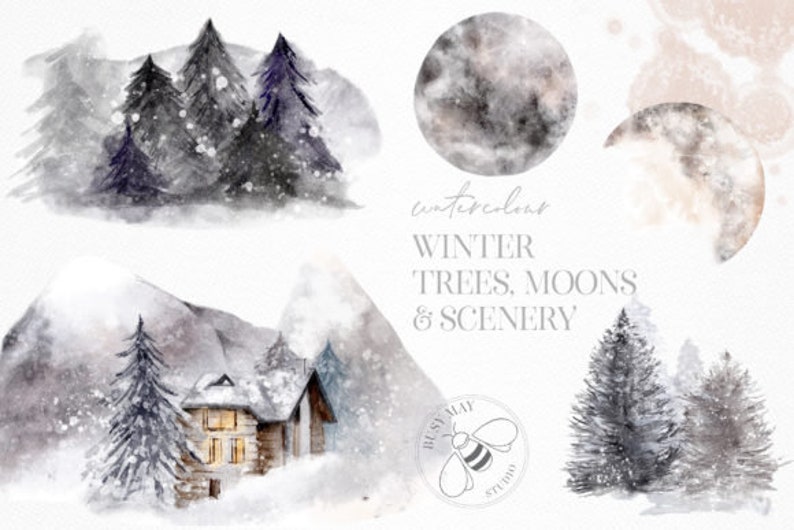 Winter Illustrations Clip Art Watercolor , Winter Season, December Clip ...