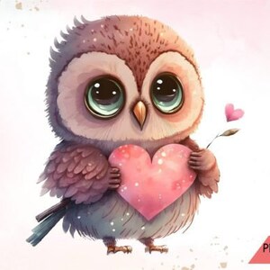 Cute Owl Holding Heart Valentine Clipart , Valentine Owls - Owl Clipart ...