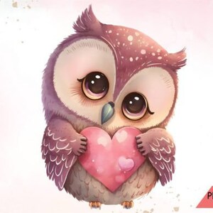 Cute Owl Holding Heart Valentine Clipart , Valentine Owls - Owl Clipart ...