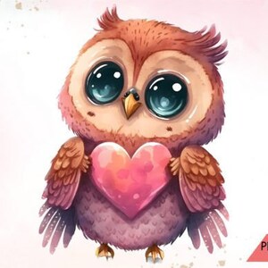 Cute Owl Holding Heart Valentine Clipart , Valentine Owls - Owl Clipart ...