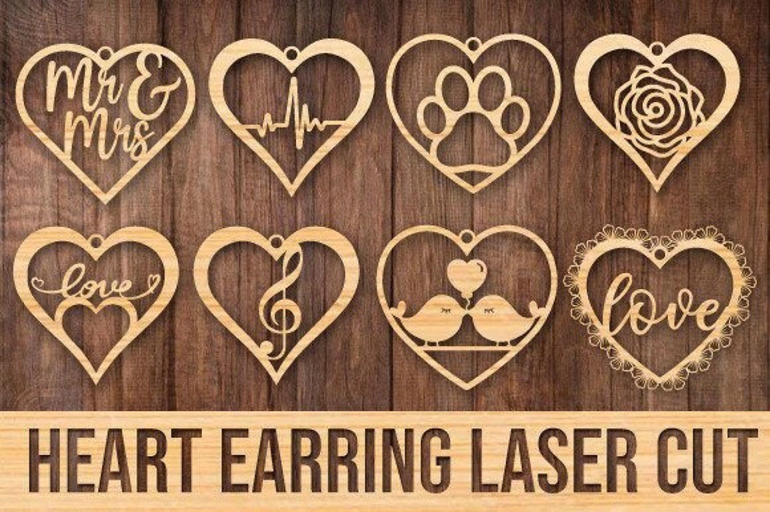 Heart Earrings Laser Cut Design , Heart Earring Handcraft Gift Idea ...