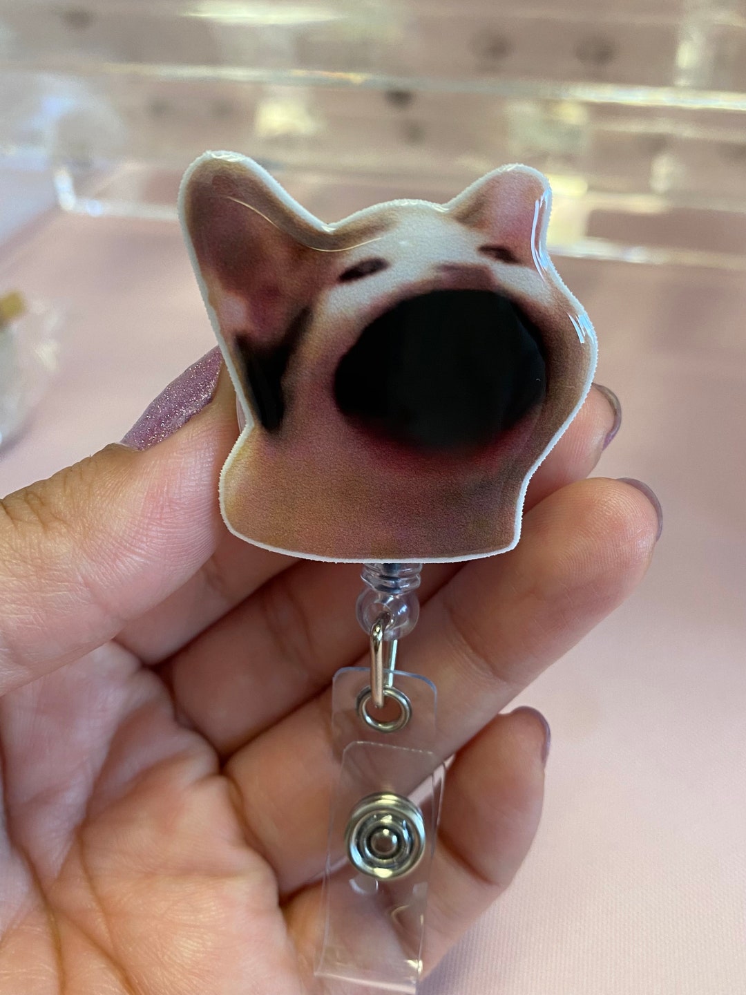 Big Mouth Cat Meme Badge Reel, Pop Cat, Handmade - Etsy