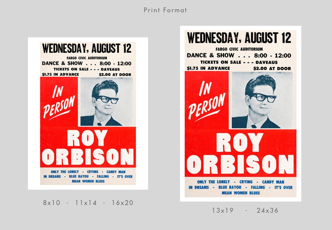 Roy Orbison 1964 - Concert Poster Print - Redplanetgraphics - Etsy