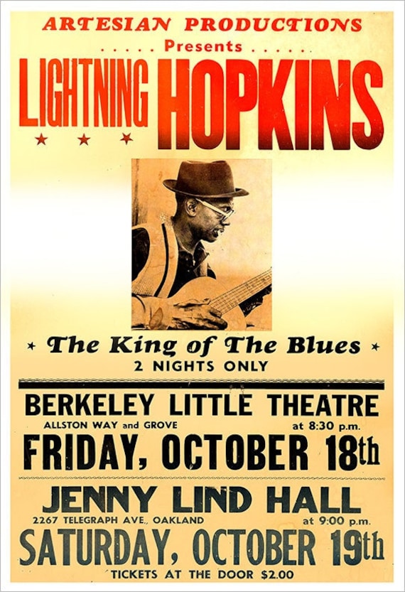 Lightning Hopkins Concert Poster Print Redplanetgraphics - Etsy