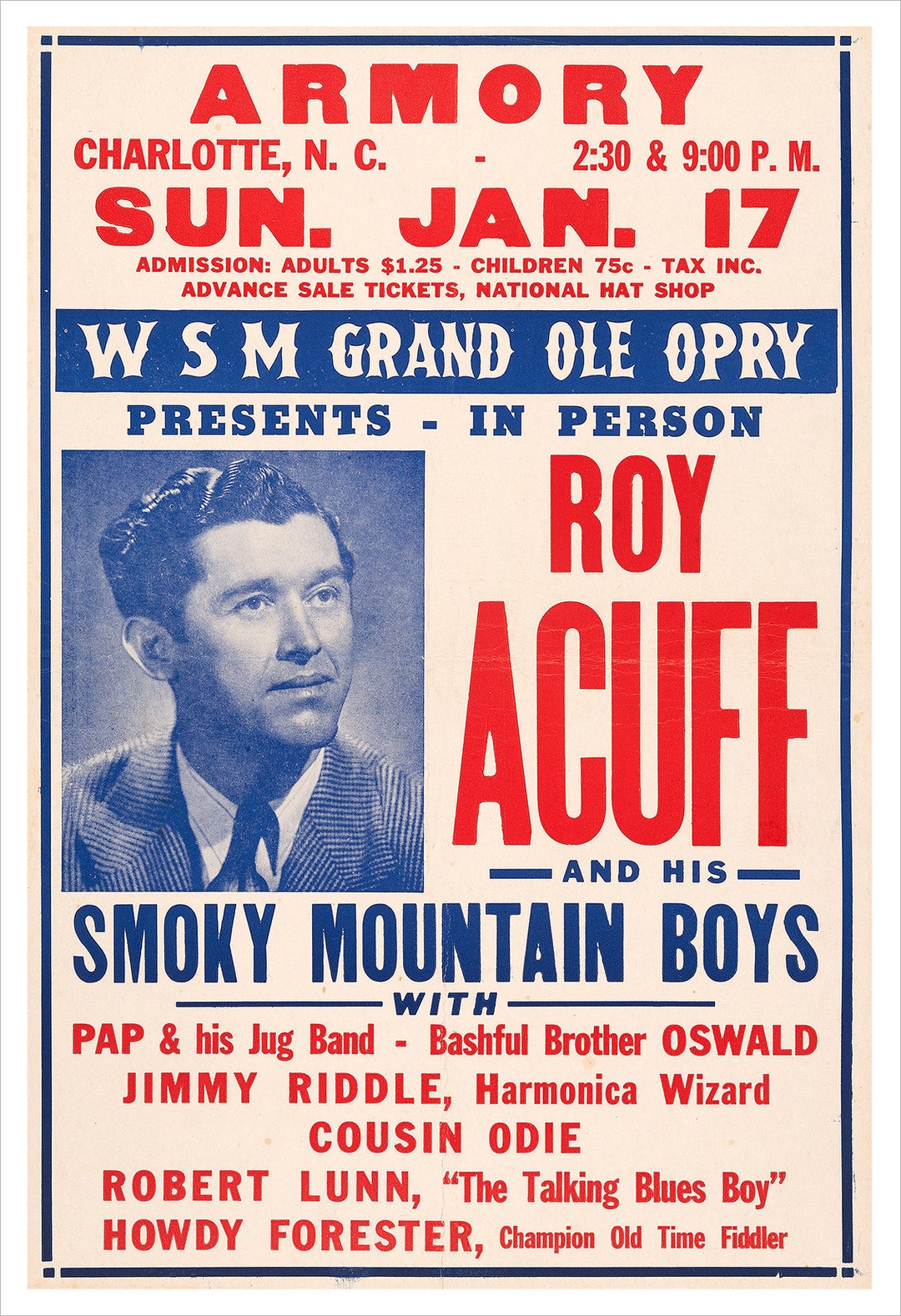 Roy Acuff and His Smokey Mountain Boys - Concert Poster Print ...