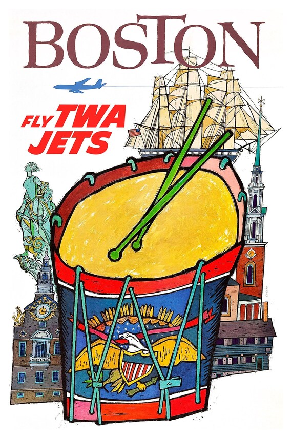 Boston Vintage Travel Poster Print Redplanetgraphics - Etsy