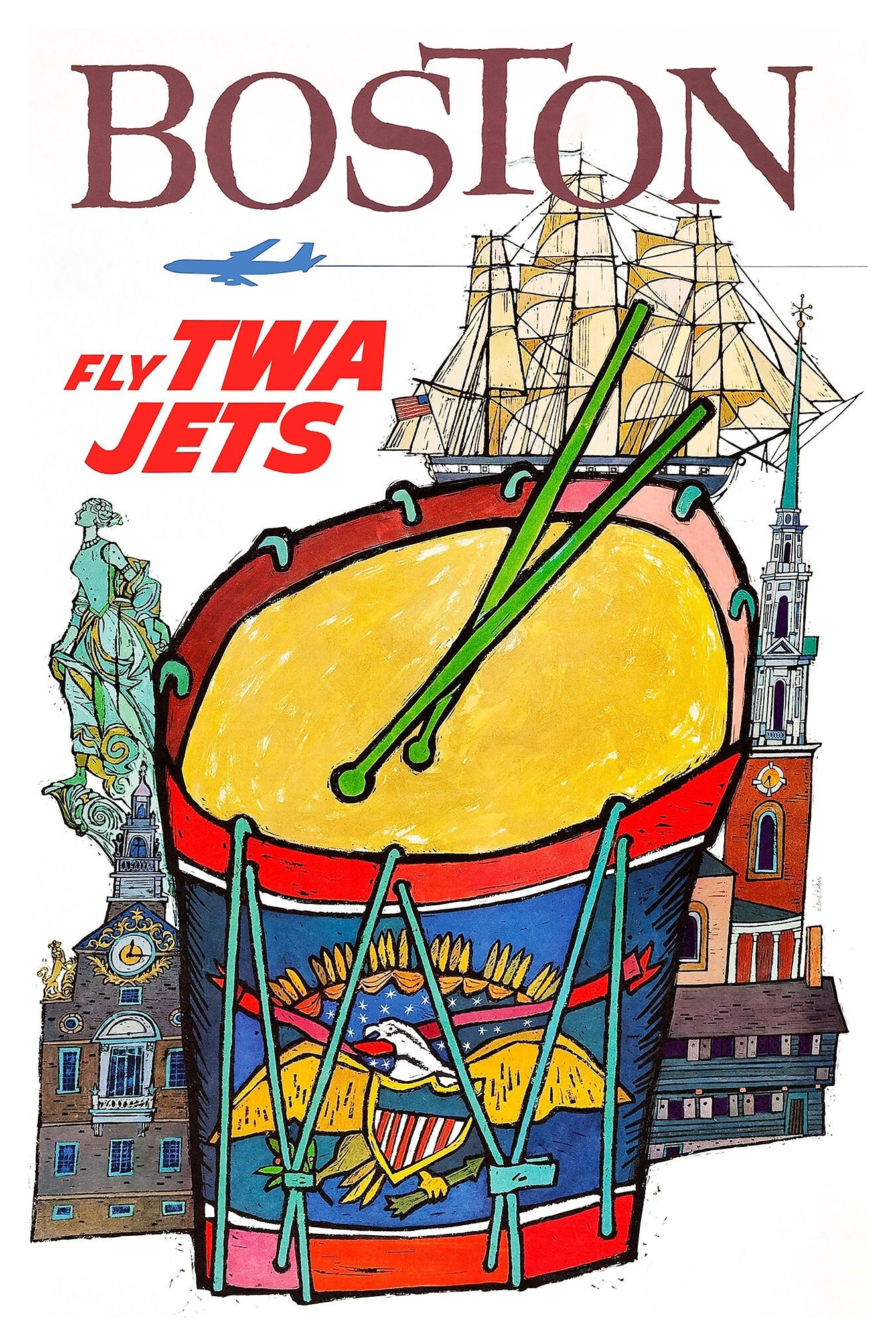 Boston - Vintage Travel Poster Print - Redplanetgraphics - Etsy