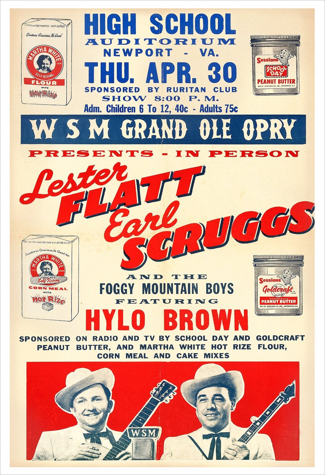 Flatt and Scruggs - Bluegrass Music - Concert Poster Print ...
