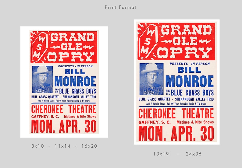 Bill Monroe and His Bluegrass Boys - Concert Poster Print ...