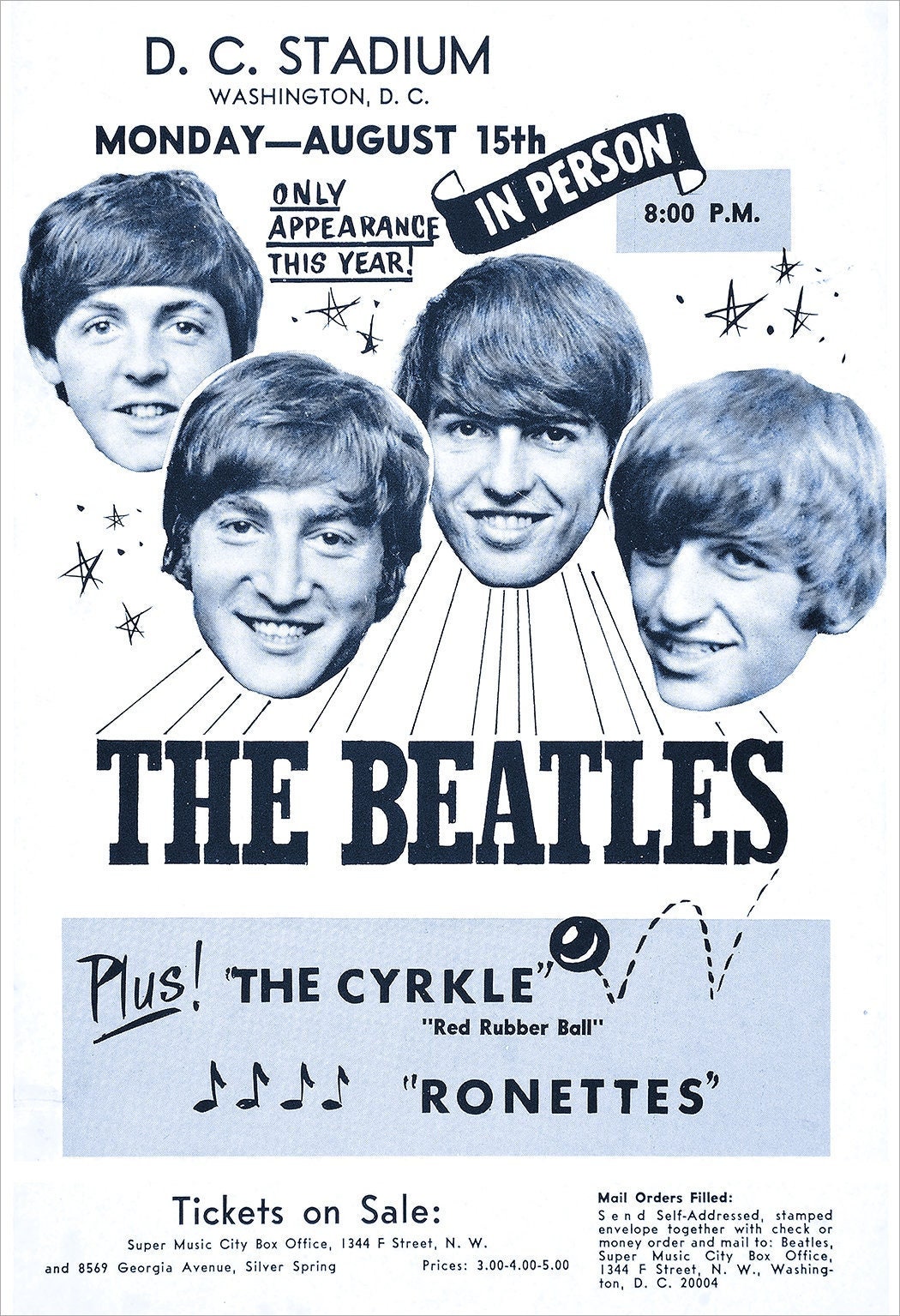 The Beatles in Washington, DC 1965 - Concert Poster Print ...