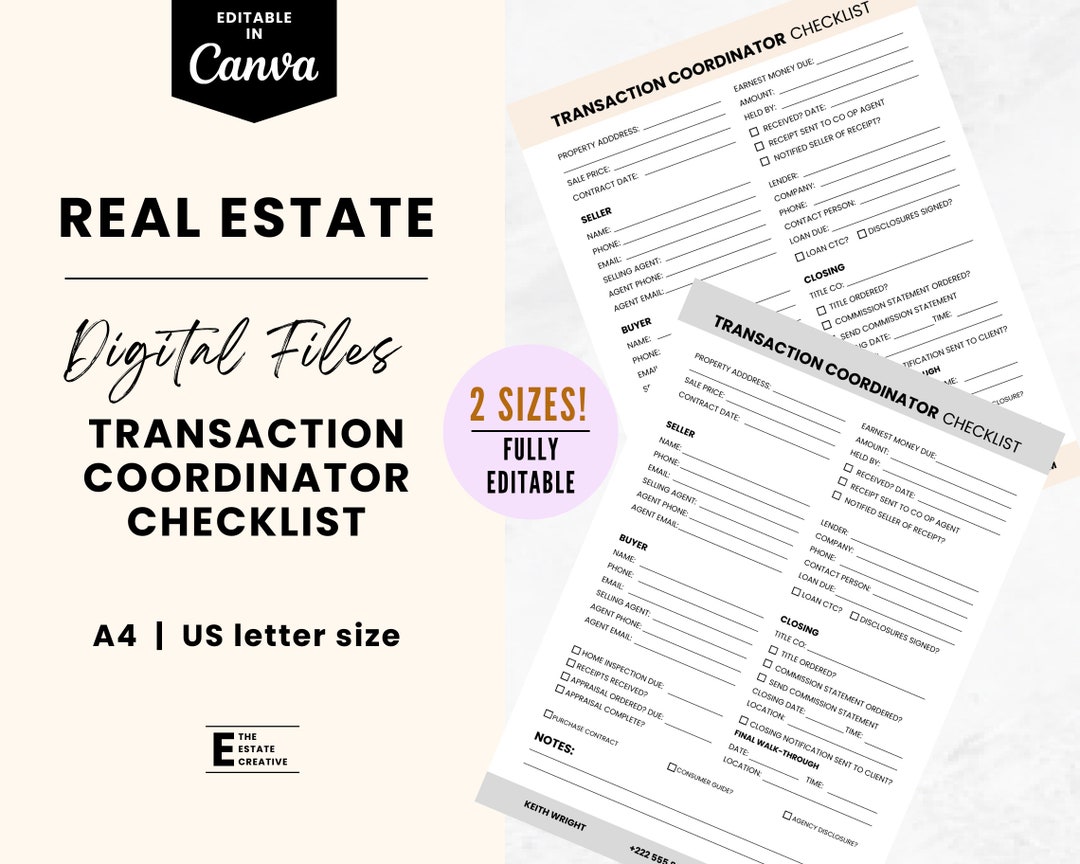 Transaction Coordinator Checklist for Real Estate | Transaction ...
