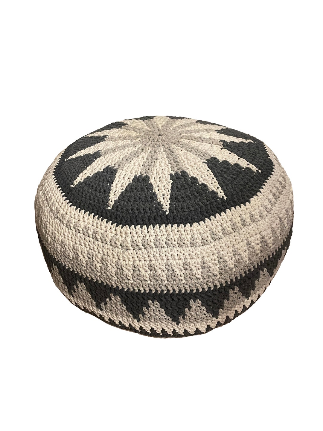 Crochet Pouffe, Ibiza Style, Boho, Recycled Cotton, Anthracite-ecru ...