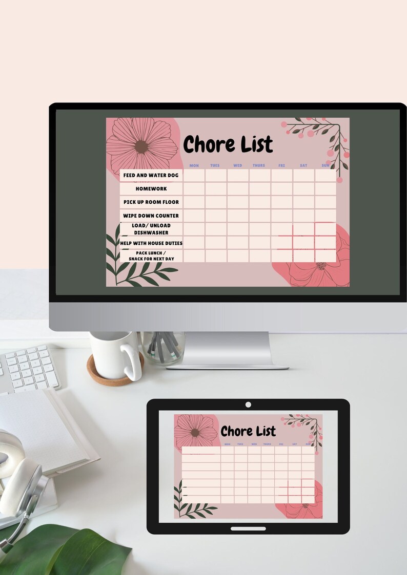 Chore Chart, Chore List, Kids Chore Chart, Minimalistic Chore Chart ...