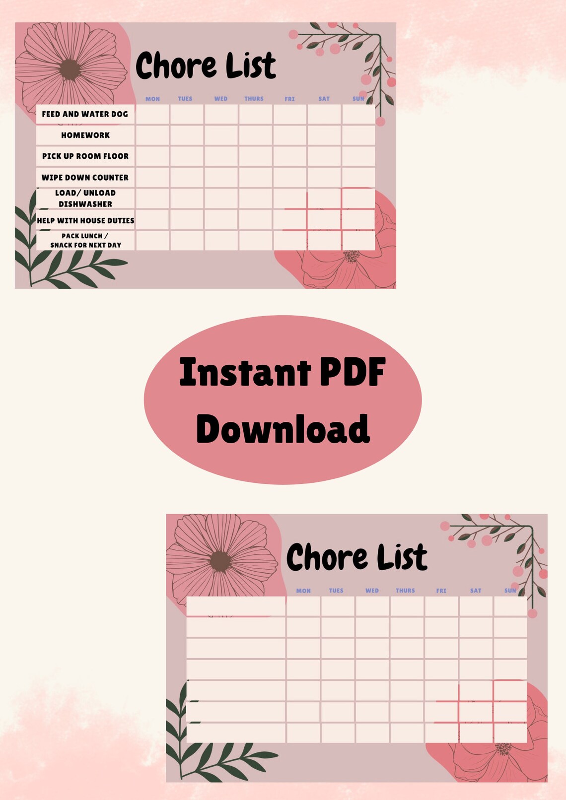 Chore Chart, Chore List, Kids Chore Chart, Minimalistic Chore Chart ...