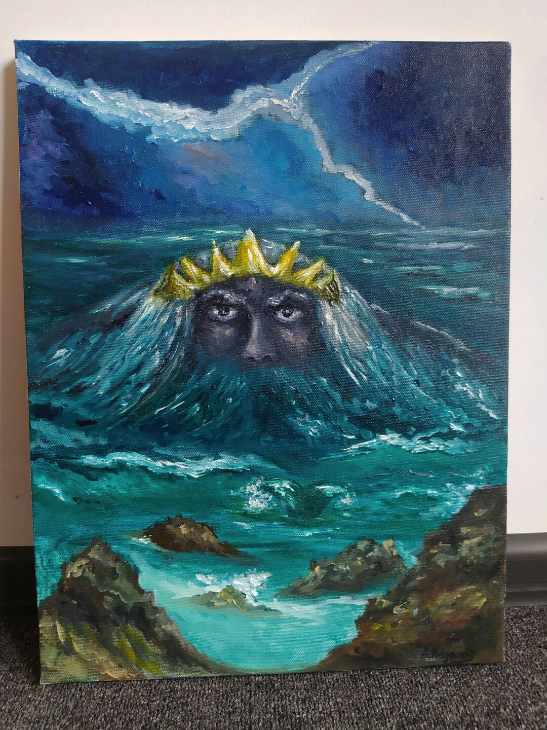 Neptune Original Oil Painting 30 X 40 Cm Portrait Seascape Mythology - Etsy