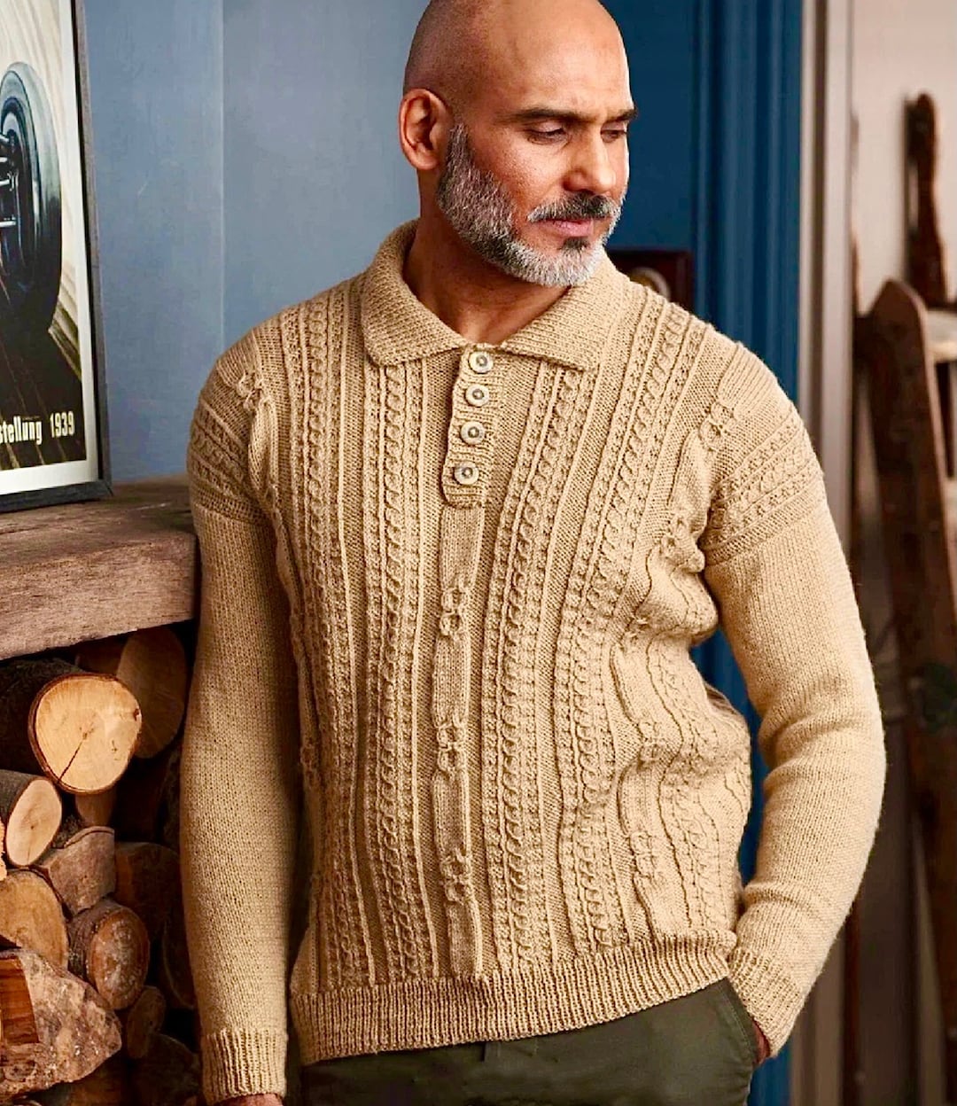 Pullover Men KNITTING PATTERN, Men Sweater, Cabled Pattern, Button ...