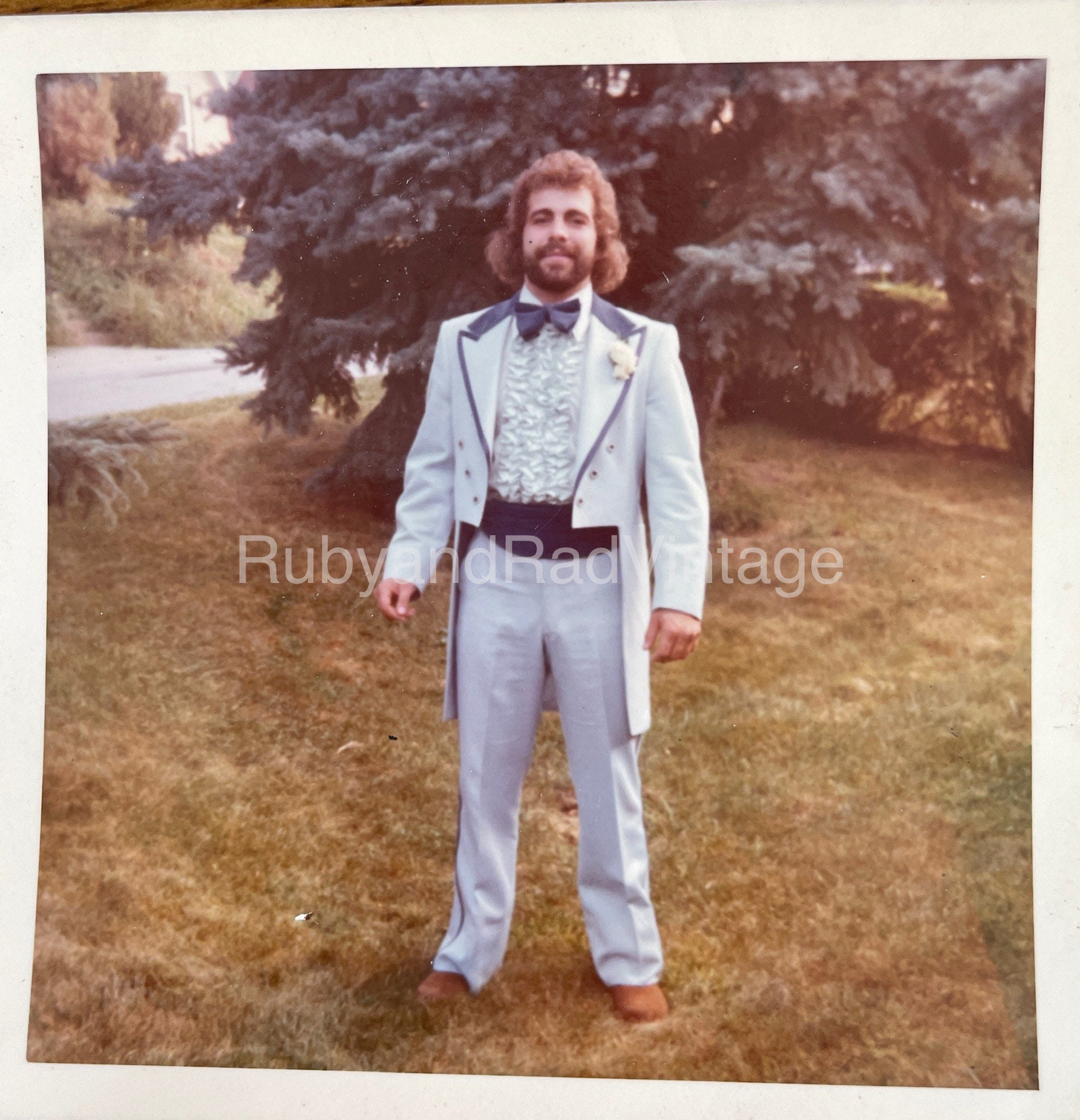 VTG 1970s Powder Blue Tuxedo Prom Photo Ruffled Shirt Mullet - Etsy UK