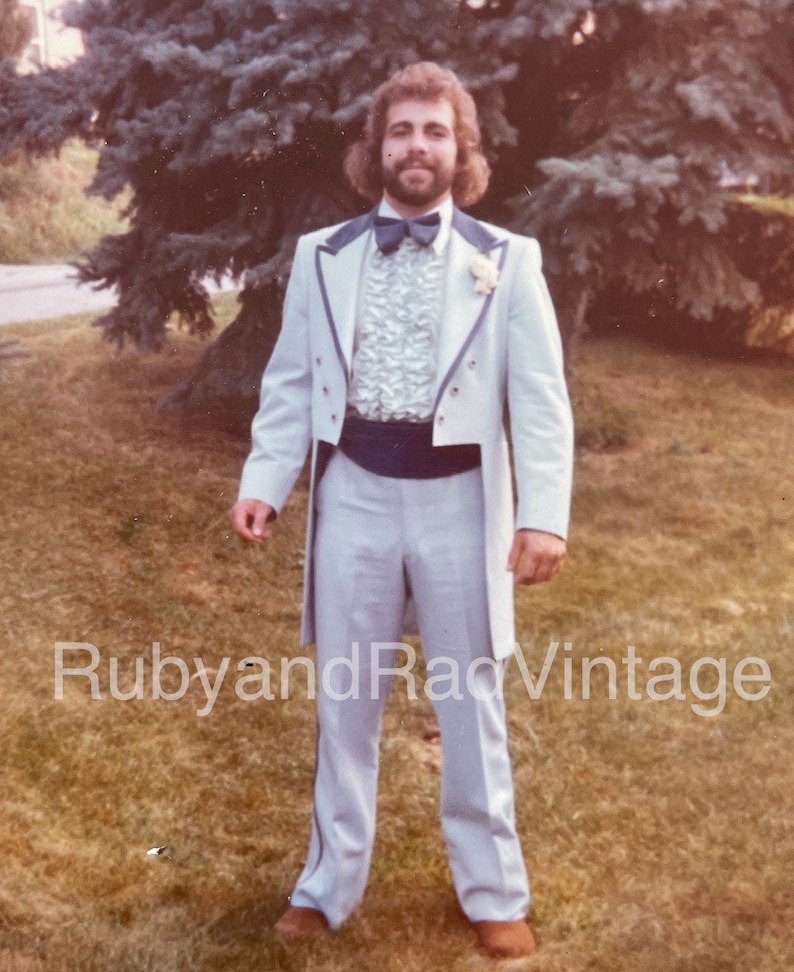 VTG 1970s Powder Blue Tuxedo Prom Photo Ruffled Shirt Mullet - Etsy ...