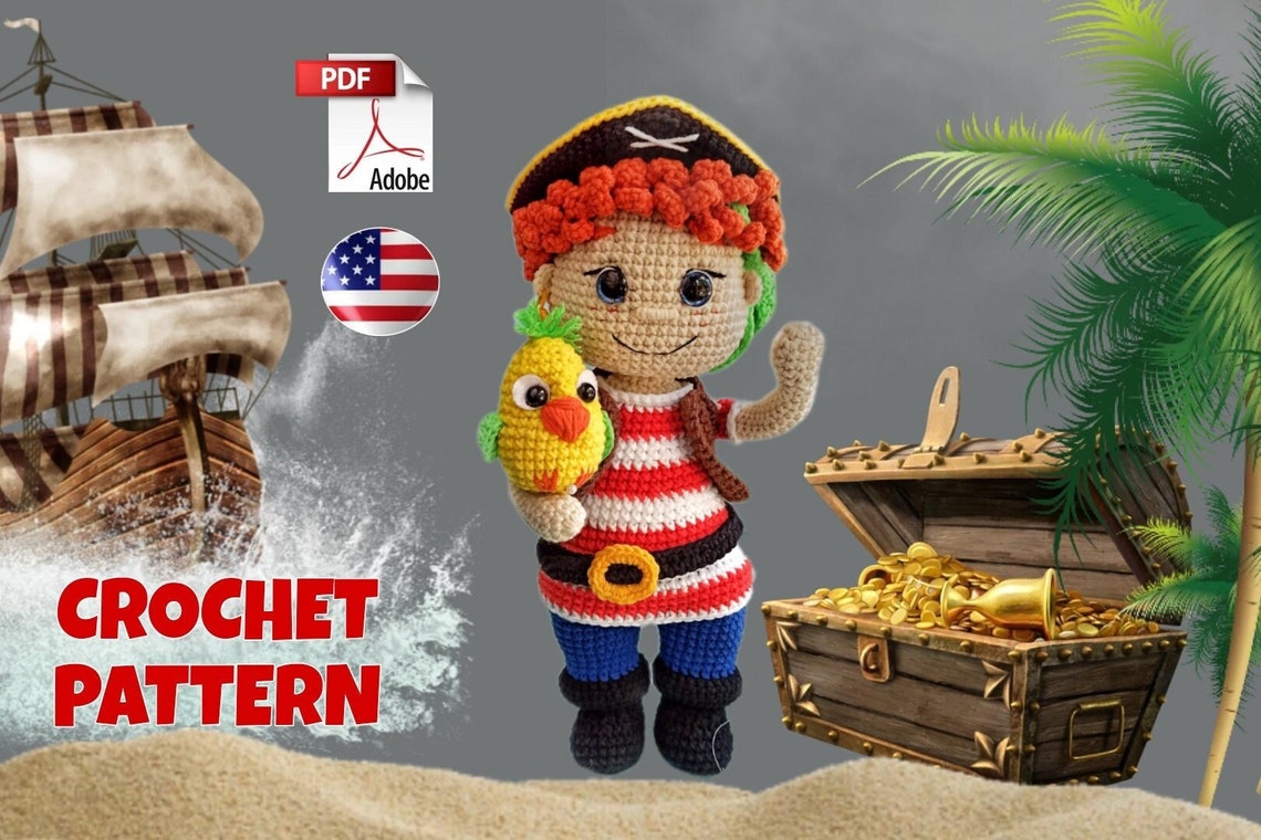 Crochet Pirate Pattern, Crochet Pattern Parrot, Amigurumi Pattern ...