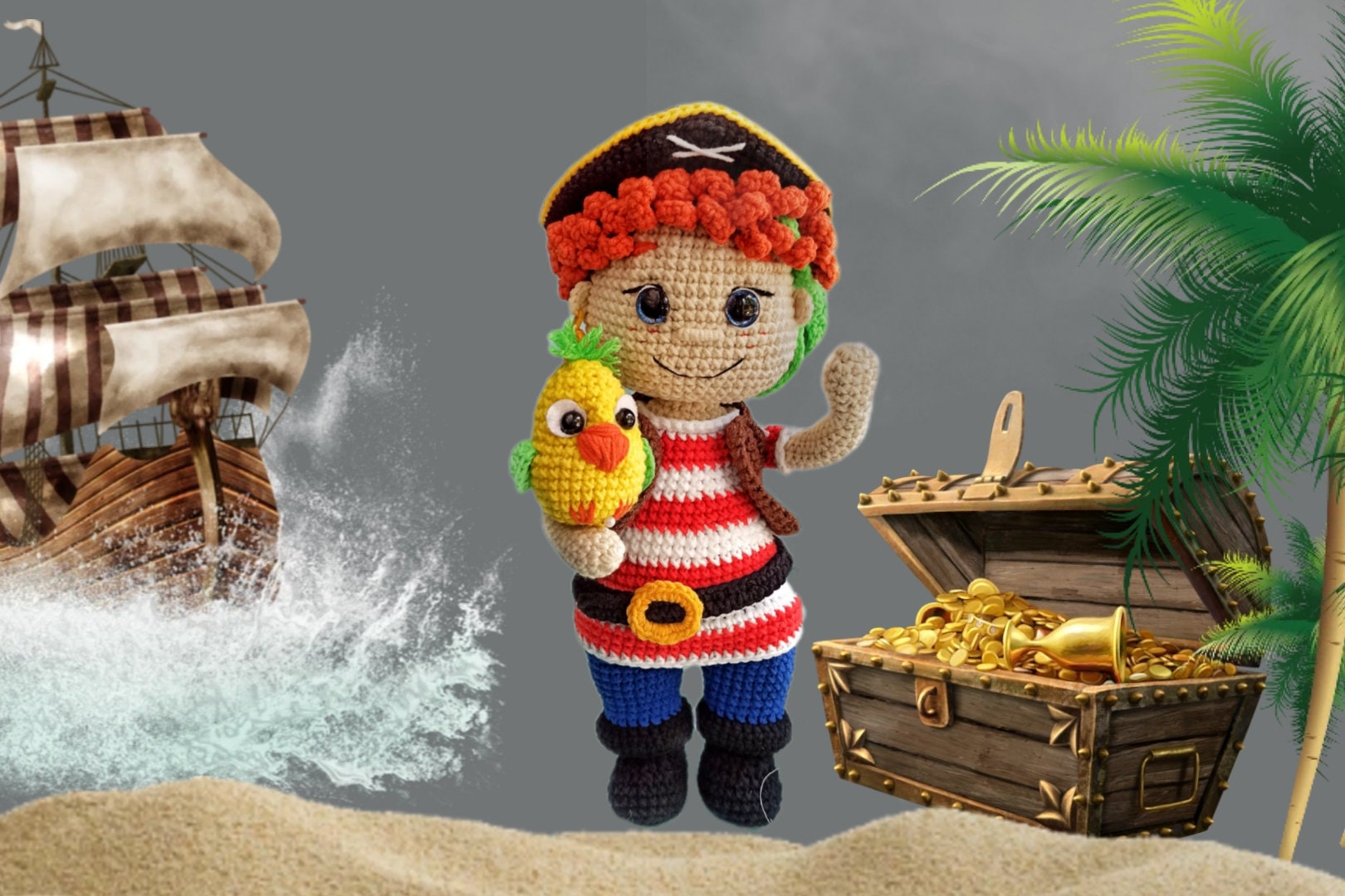 Crochet Pirate Pattern, Crochet Pattern Parrot, Amigurumi Pattern ...