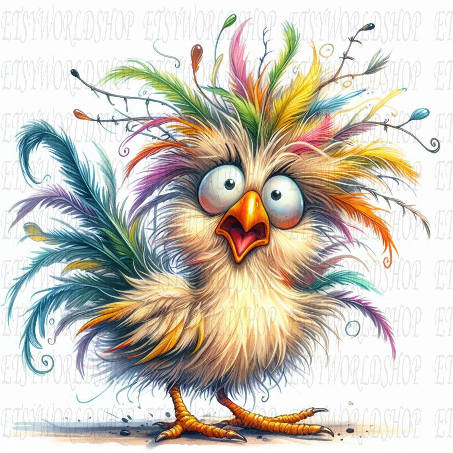 Crazy Chicken Watercolor Graphic,sublimation Graphic,digital Download ...
