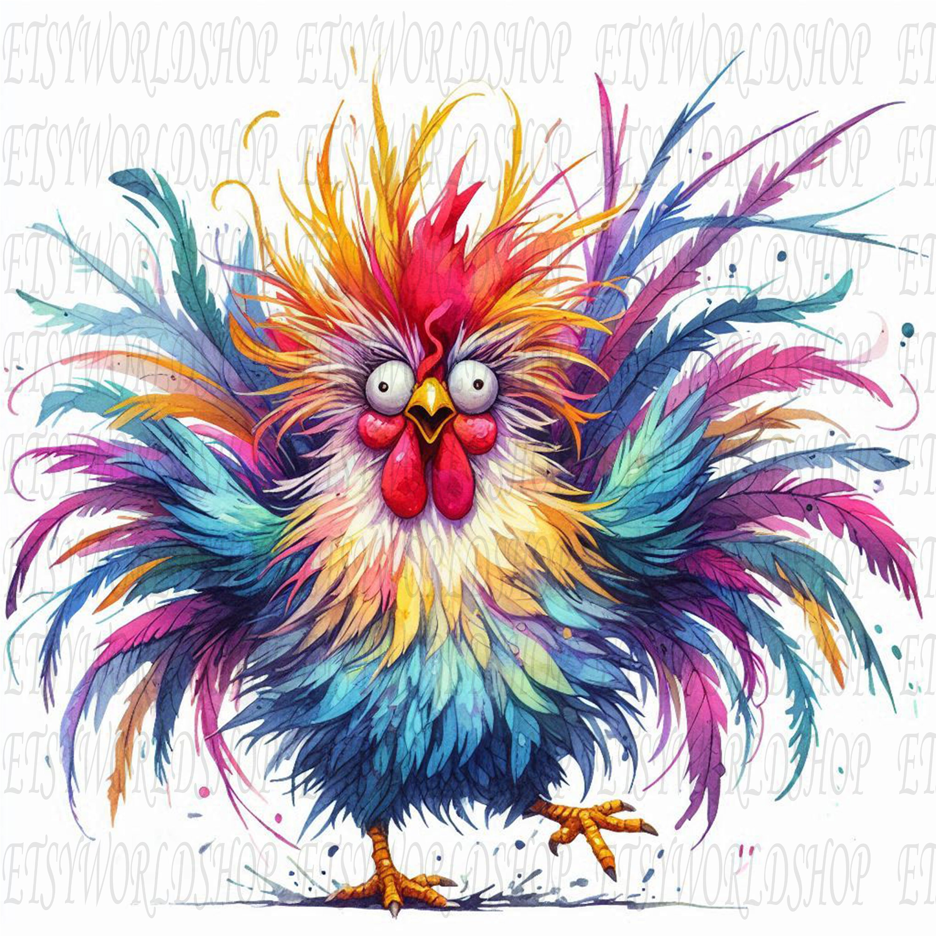 Crazy Chicken Png Sublimation Design,crazy Chicken Watercolor Graphic ...