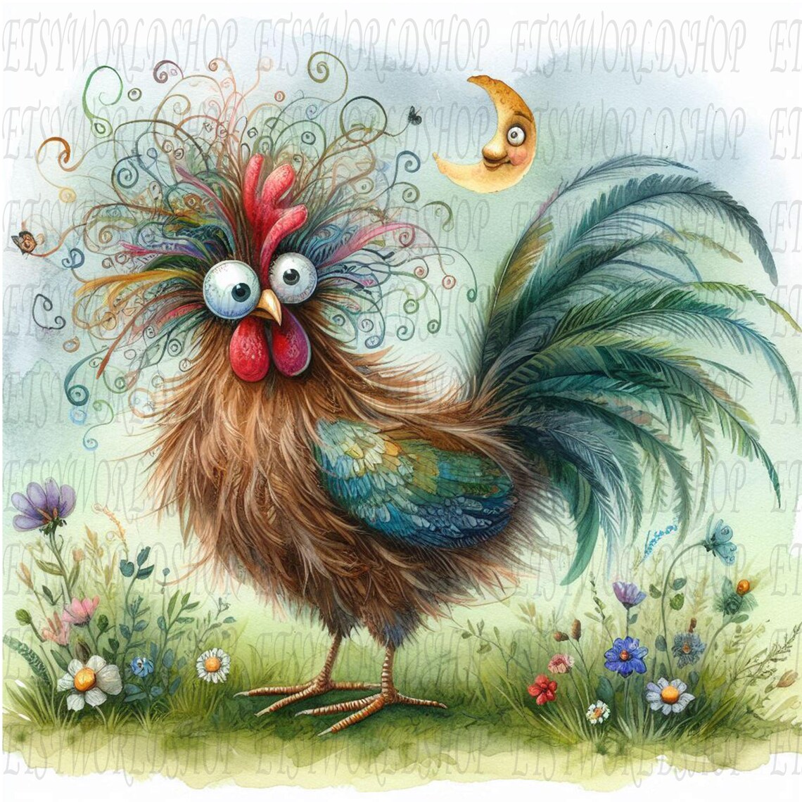 Verrücktes Huhn Png Sublimationsdesign, verrücktes Huhn Aquarell Grafik ...