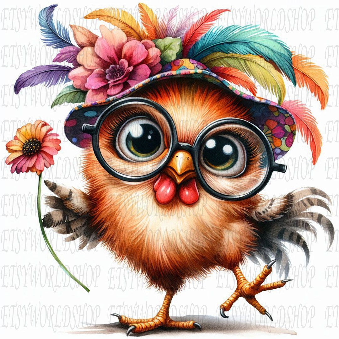 Crazy Chicken Png Sublimation Design,crazy Chicken Watercolor Graphic ...