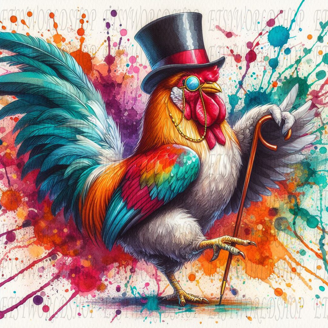 Crazy Chicken Png Sublimation Design,crazy Chicken Watercolor Graphic ...