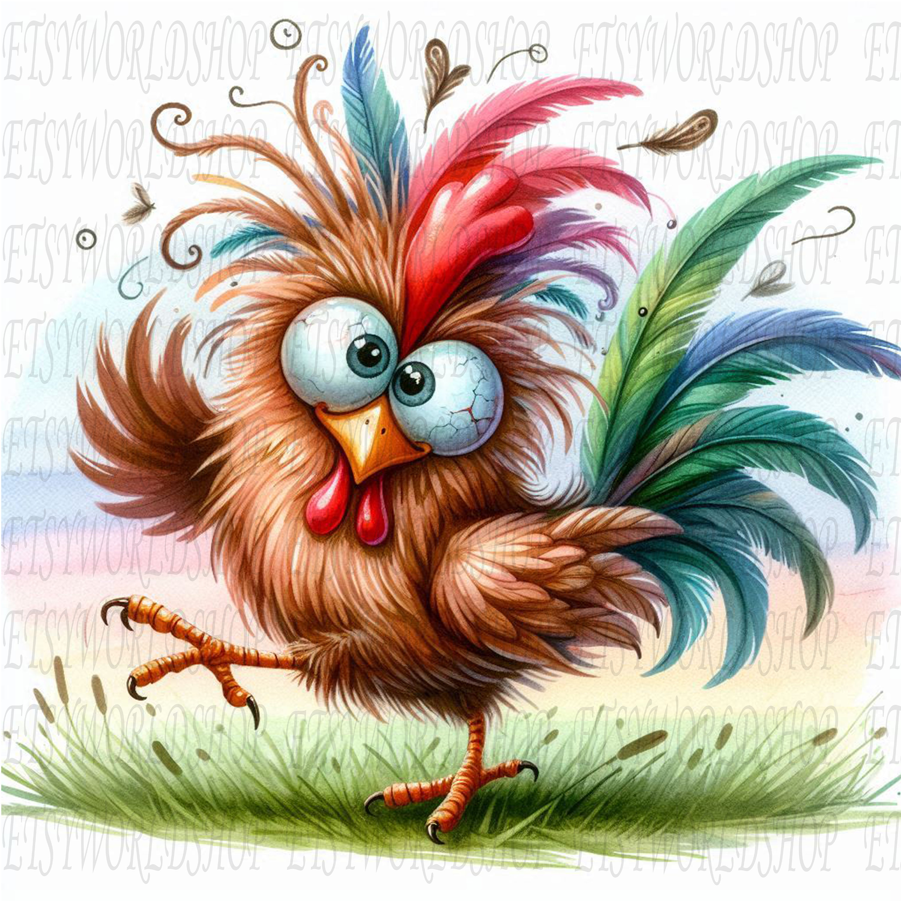 Crazy Chicken Png Sublimation Design,crazy Chicken Watercolor Graphic ...