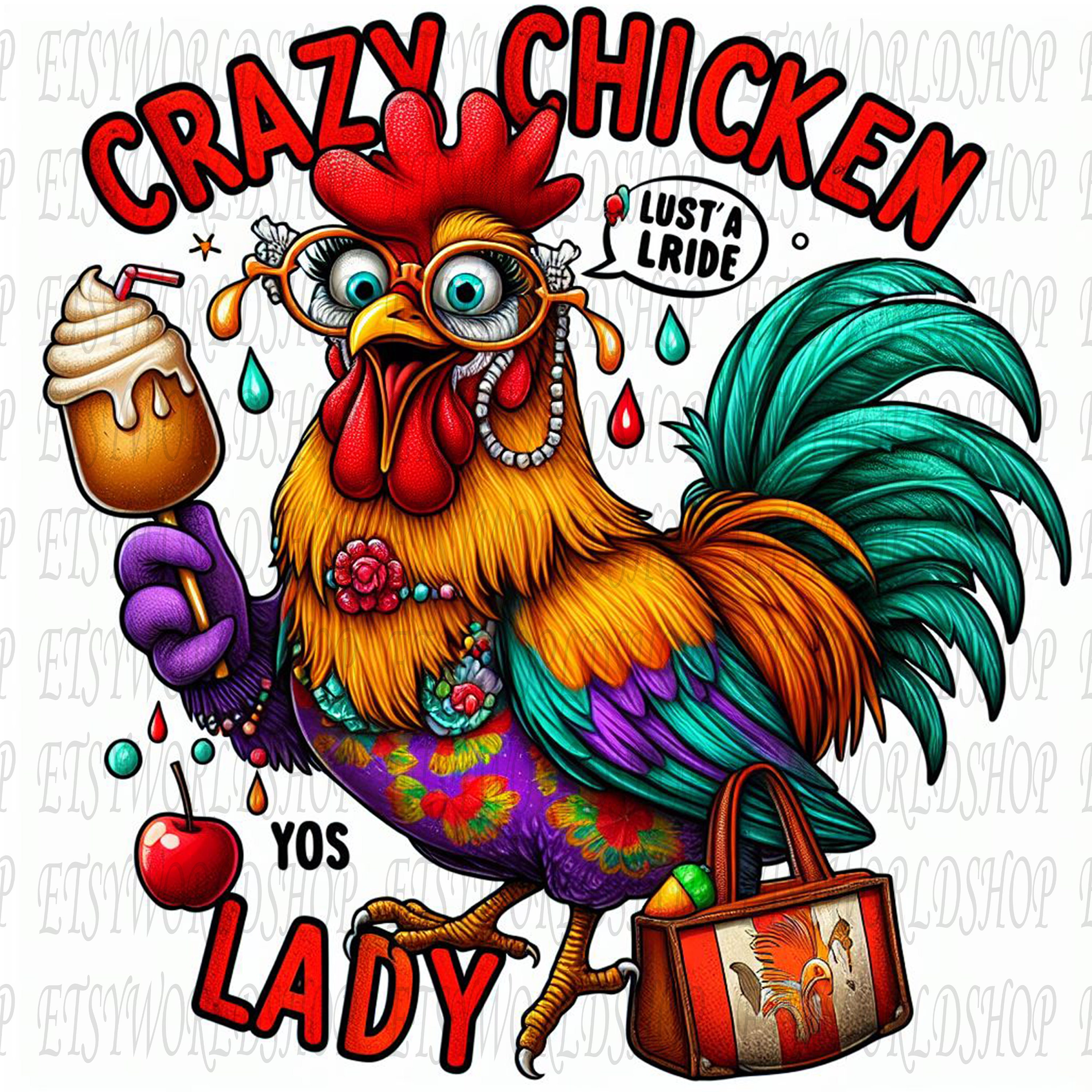 Crazy Chicken Lady Png Sublimation Design,crazy Chicken Watercolor ...