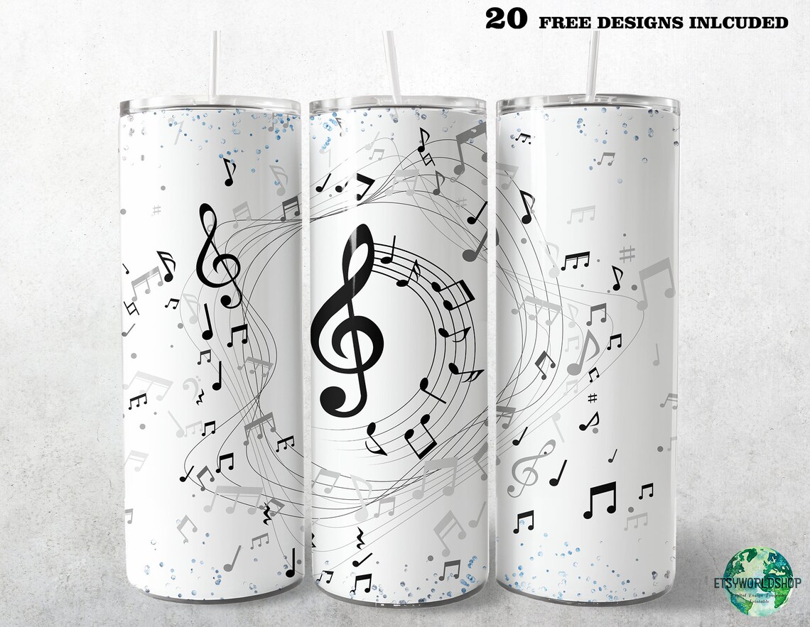 20 Oz Skinny Tumbler,music Tumbler Design,musical Notes Tumbler,tumbler ...