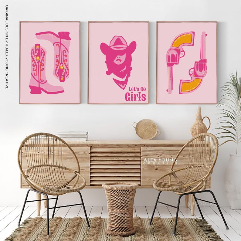 Cowgirl Poster Set of 3, Pink Rodeo Poster Print,retro Style Poster ...