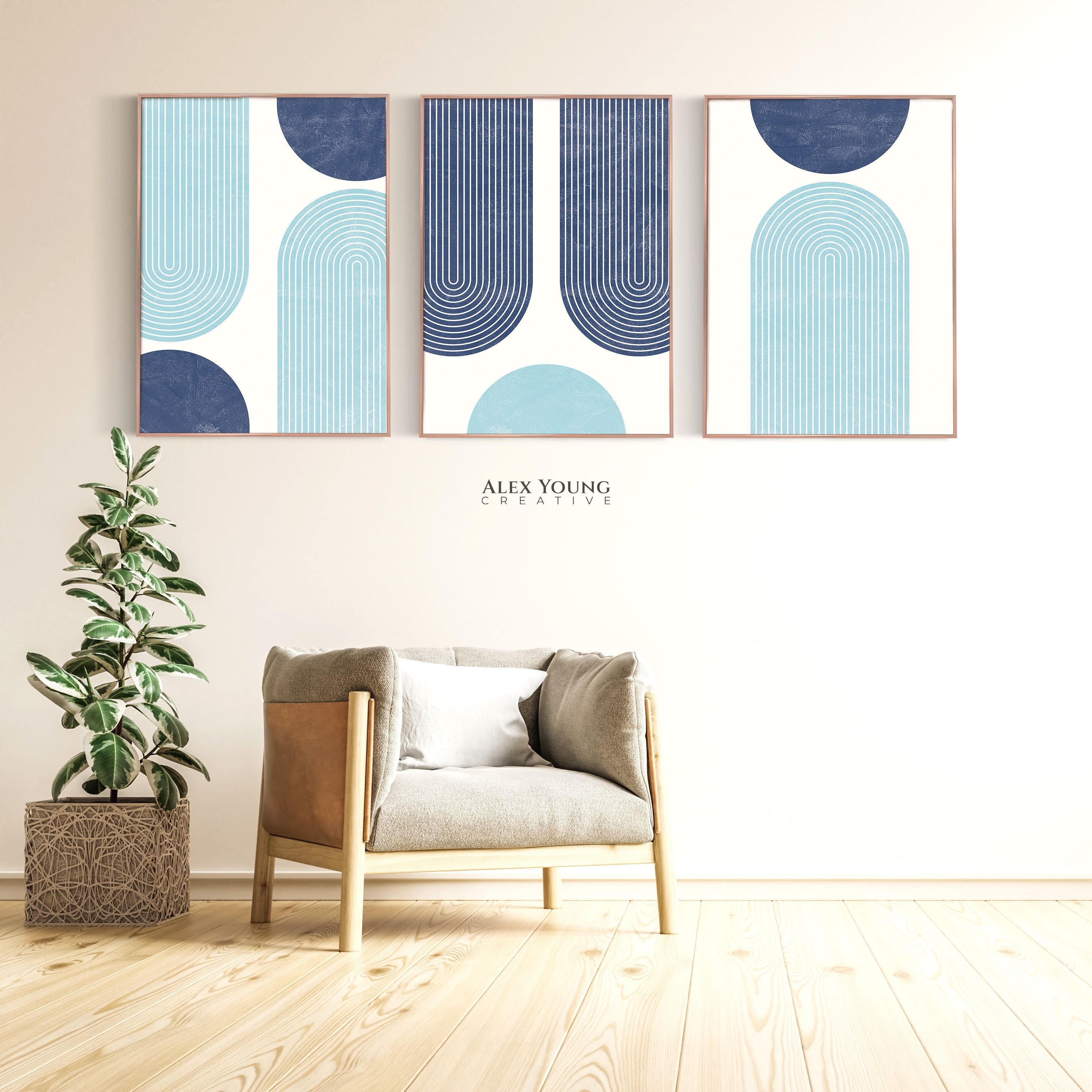 Printable Geometric Art Set of 3, Mid Century Modern Art Set, Boho Art ...