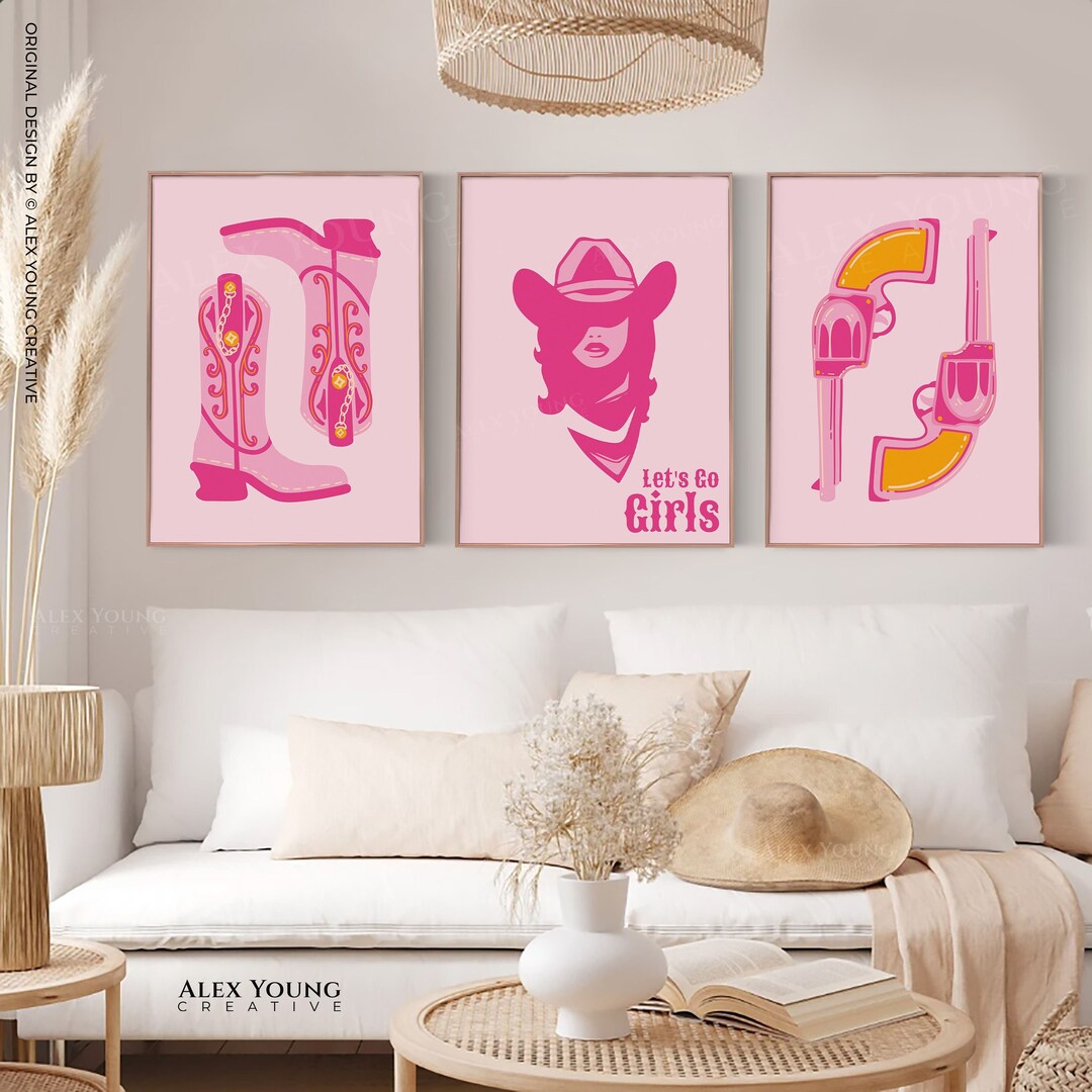 Cowgirl Poster Set of 3 Pink Rodeo Poster Printretro Style - Etsy