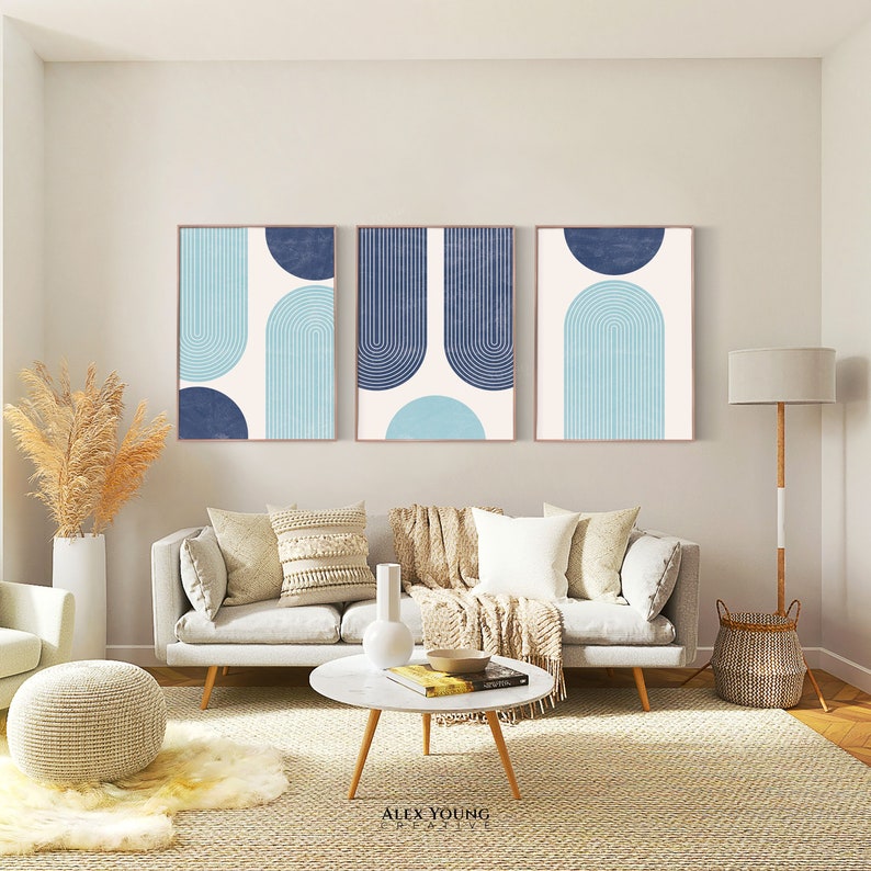 Printable Geometric Art Set of 3, Mid Century Modern Art Set, Boho Art ...