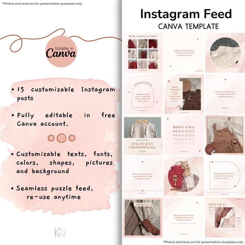 15 Seamless Instagram Post Blush Theme Fashion Instagram | Etsy