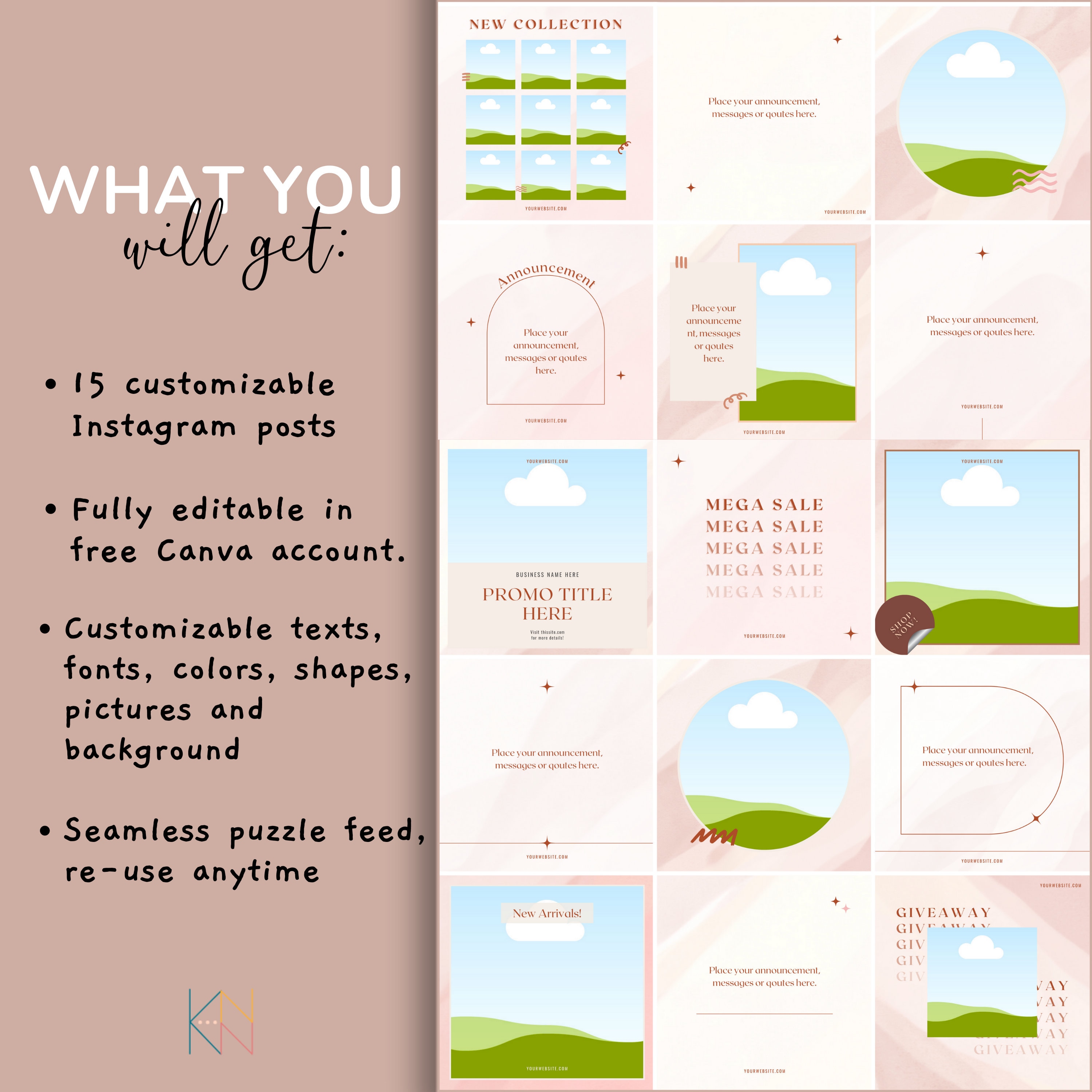 15 Seamless Instagram Post, Blush Theme Fashion Instagram Canva ...