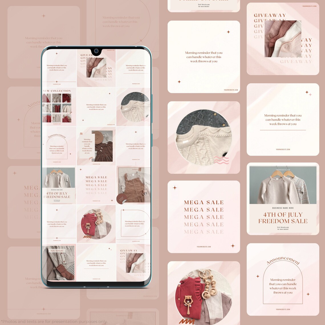 15 Seamless Instagram Post, Blush Theme Fashion Instagram Canva ...